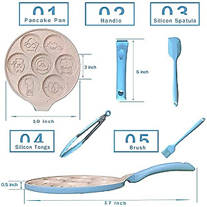 DAYOOH Mini Pancake Griddle, Nonstick Pancakes Pan for Kids Induction Cooktops Pancake Griddle Maker with Animal Molds, Suitable for All Stovetops, Blue