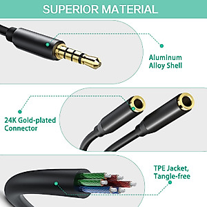 Guamar Audio Splitter for Headphones/Mic (2 Pack),USB C to 3.5mm Audio Jack Adapter,Headset 3.5mm Y Cable Dual Earphone Jack Aux Stereo Cord for 2 TRRS Microphones to PC,Phone,Tablet,Laptop