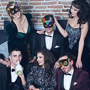 Honoson 36 Pieces Scratch Paper Animal Masks Rainbow Masks with Elastic Cords and 12 Pieces Wood Stylus for Costume Dress up Parties Decorations and DIY