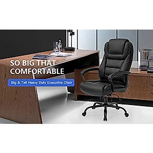 500lbs Big & Tall Task Office Chair, Wide Seat Desk Chair with Massage Lumbar Support Armrest Swivel Rolling High Back Leather Adjustable Ergonomic Computer Chair for Managerial Executive Chairs Black