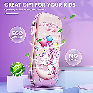 Unicorn Pencil Case for Kids Girls,3D EVA Cute Pencil Pouch,Medium Capacity Portable Multifunction Pen Bag for Girls Kids Teen (Moon Unicorn)