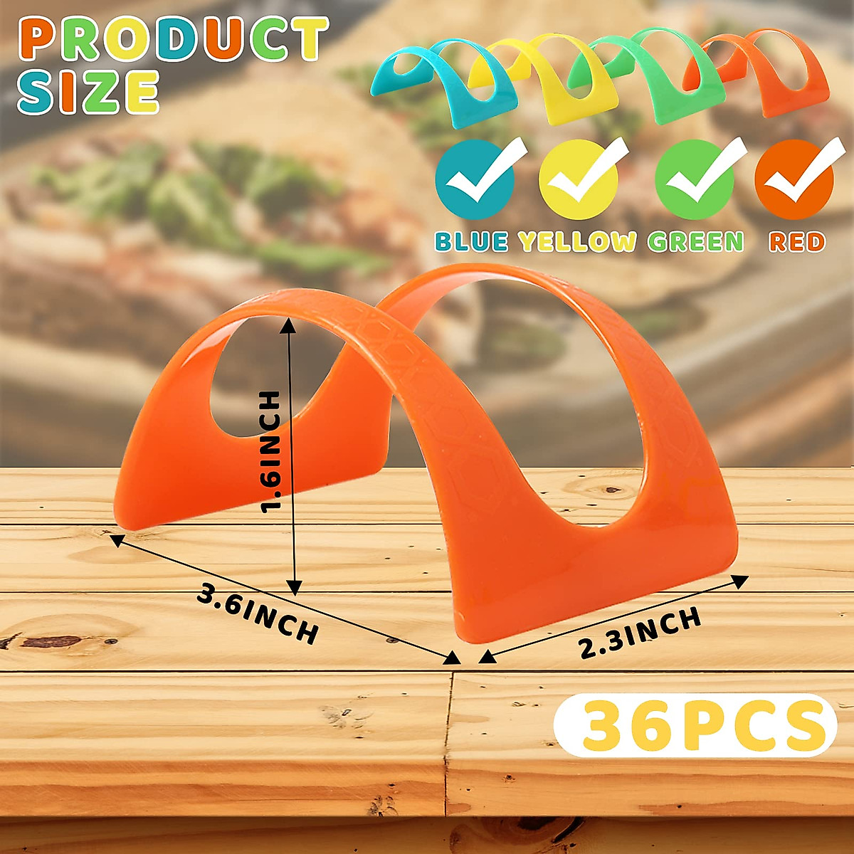 Qfeley 36 Pack Taco Holder Stands Plastic Colorful Taco Tray Plate Racks Hard Plastic Taco Shell Rack Party Serving Tray Set for Tortillas Burritos(Green/Red/Yellow/Blue) Dishwasher & Microwave Safe