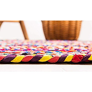 Unique Loom Braided Chindi Collection Area Rug - Layer (3' 3" Round, Multi/ Blue)