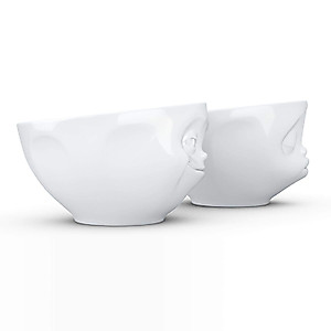 FIFTYEIGHT PRODUCTS TASSEN Medium Porcelain Bowl Set No. 1, Grinning & Kissing Face, 6.5 oz. White (Set of 2 Bowls)