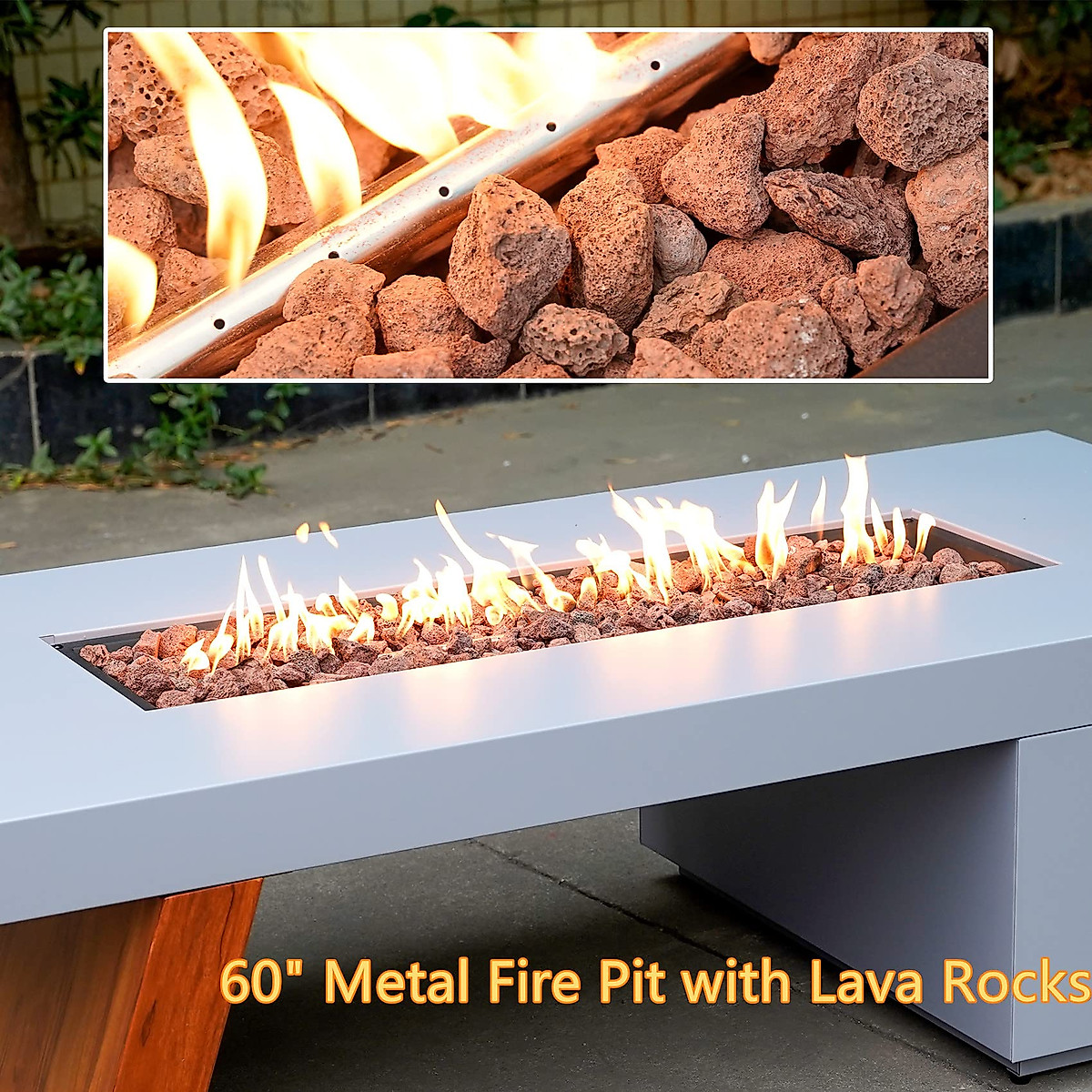 Onlyfire Premium 60” Outdoor Fire Pit Table with Lava Rocks& 12FT Hose, Large Propane Gas Firepit, Smokeless Fireplace 60,000BTU, Flame Adjustable for Backyard Patio Bonfire Party, Patio Heater FP015