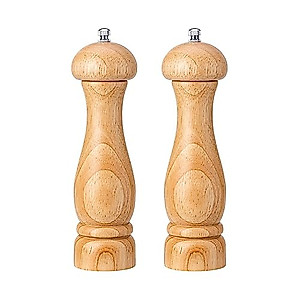 Ousyaah Salt and Pepper Grinder Set (8''), Manual Salt and Pepper Shakers with Adjustable Ceramic Rotor, Refillable Wooden Salt and Pepper Mill Set for Spices, Pepper, Himalayan and Sea Salts (Y)