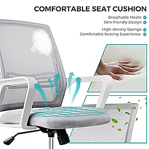 edx Home Computer Wheels Mesh Lumbar Support, Mid Back Ergonomic Office Desk Armrests Adjustable Work Chairs, Grey