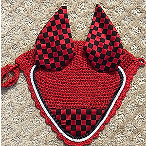 Lift Sports New Horse English Saddle Pad Set Matching Fly Bonnet Veil Ear Net Polyester Hand Made Crochet Full Size Equestrian Shows Tack