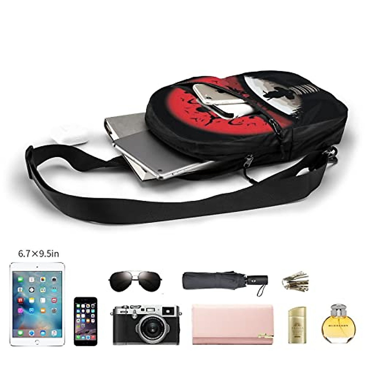 Cool Anime Crow Sling Backpack Chest Bag Waterproof Crossbody Shoulder Bag, Adjustable Travel Hiking Daypack for Men Women Hiking Outdoor