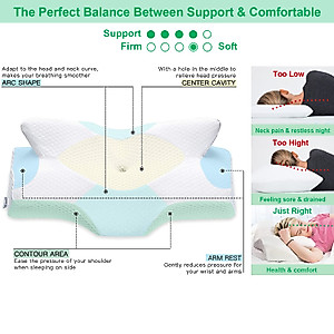 Elviros Cervical Memory Foam Pillow, Contour Pillows for Neck and Shoulder Pain, Ergonomic Orthopedic Sleeping Neck Contoured Support Pillow for Side Sleepers, Back and Stomach Sleepers