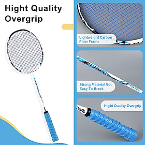 Professional Badminton Rackets Lightweight Badminton Racquets Set, Zalava Badminton Set 4 Pack,Carbon Fiber, 3 Shuttlecocks, 2 Protect Case, 4 Overgrip Included,for Beginners,Advanced Players