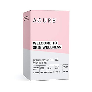 Acure Seriously Soothing Starter Kit - 100% Vegan & For Dry to Sensitive Skin, Includes Cleansing Cream, Cloud Cream, & Day Cream, Serum Stick & Blue Tansy Night Oil, 5 Count