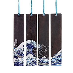 Donxote 4-Piece Bookmark, Japanese Ukiyo-e Bookmarks for Book Lovers, Hand Made Wood Art Book Mark Gift Box Set with Tassel, is A Unique Gift for Men, Women and Kids - The Great Wave Off Kanagawa