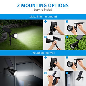 AMIR Solar Spotlights Outdoor Upgraded, Waterproof 1 Pack Security Landscape Lights 4 LED, Adjustable Solar Garden Light with Auto On/Off for Yard Driveway Pathway Pool Patio (White)