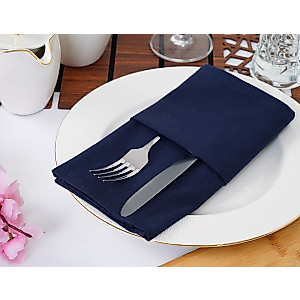 Blue Needles Navy Blue Cloth Napkins - 100% Cotton Set of 12 Dinner Napkins 18x18 inches - Soft, Reusable and Washable Linen Napkins, Ideal for Events, Parties & Everyday Use