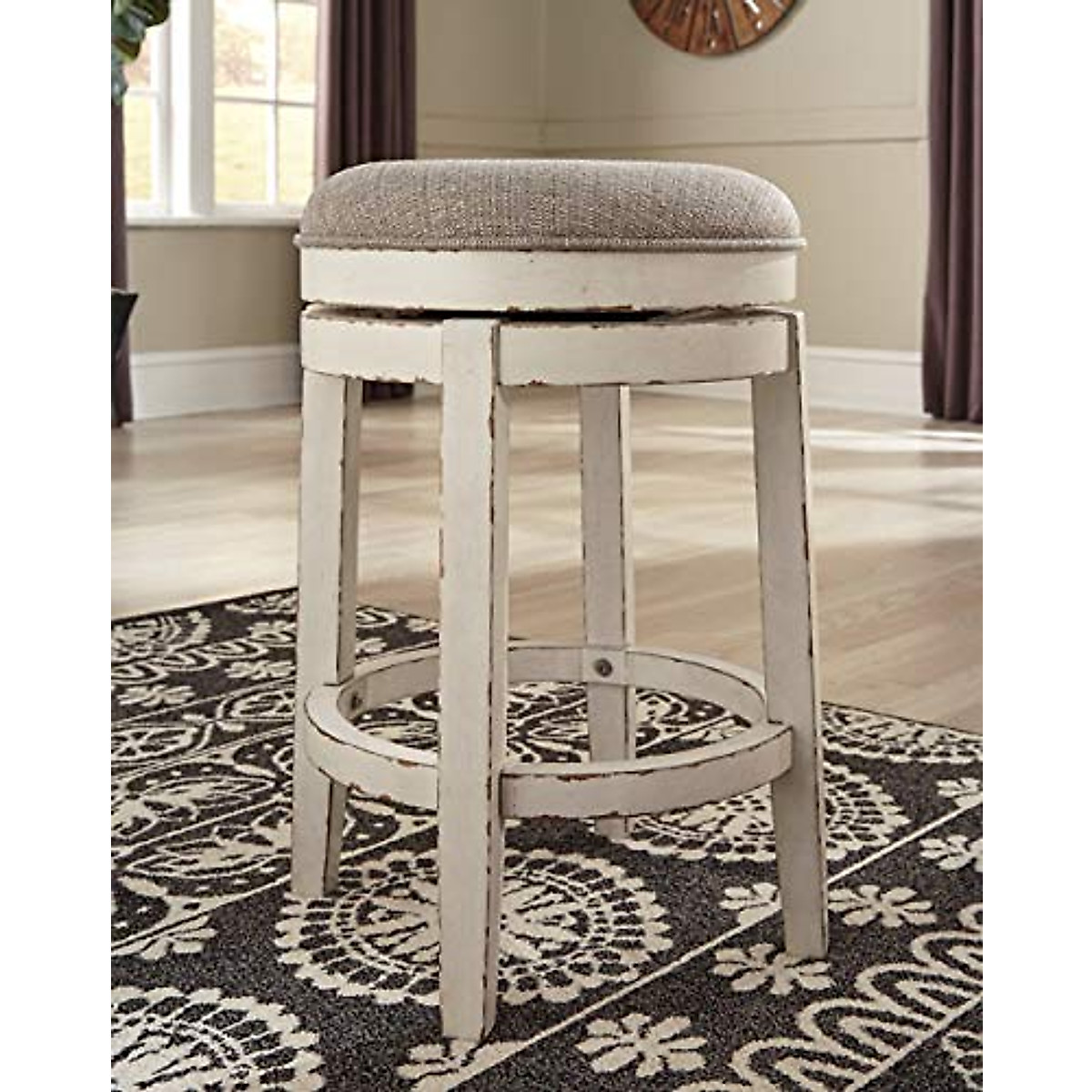 Signature Design by Ashley Realyn French Country 24" Counter Height Backless Swivel Barstool, Chipped White