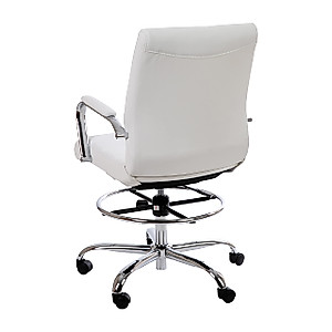 Flash Furniture Adjustable Height Drafting Chair - Contemporary Mid-Back White LeatherSoft Drafting Stool Chair - Adjustable Foot Ring & Chrome Base