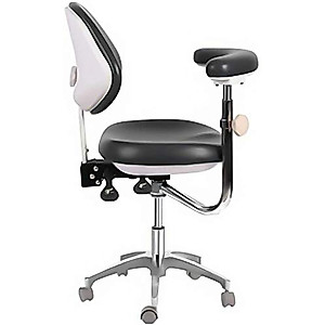 Adjustable Doctor's Stool Assistant Chair+360 Degree Rotation Armrest PU Black QY600