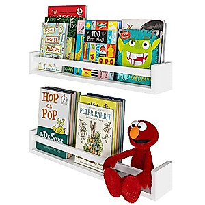 Wallniture Utah 24" Bookshelf for Kids Room Decor, White Floating Shelves for Kitchen, Bathroom Storage Set of 2