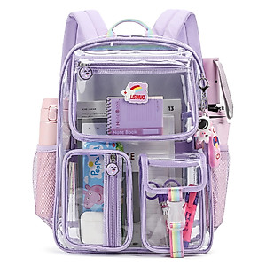 AUOBAG Clear backpack for girls Backpacks elementary Bookbags Middle School bags Women Casual Daypack Send pendant (Purple)