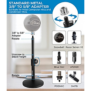 BILIONE Upgraded Desktop Microphone Stand, Adjustable Mic Stand Desk with Pop Filter, Shock Mount, Microphone Clip, 5/8" to 3/8" Metal Screw Adapter
