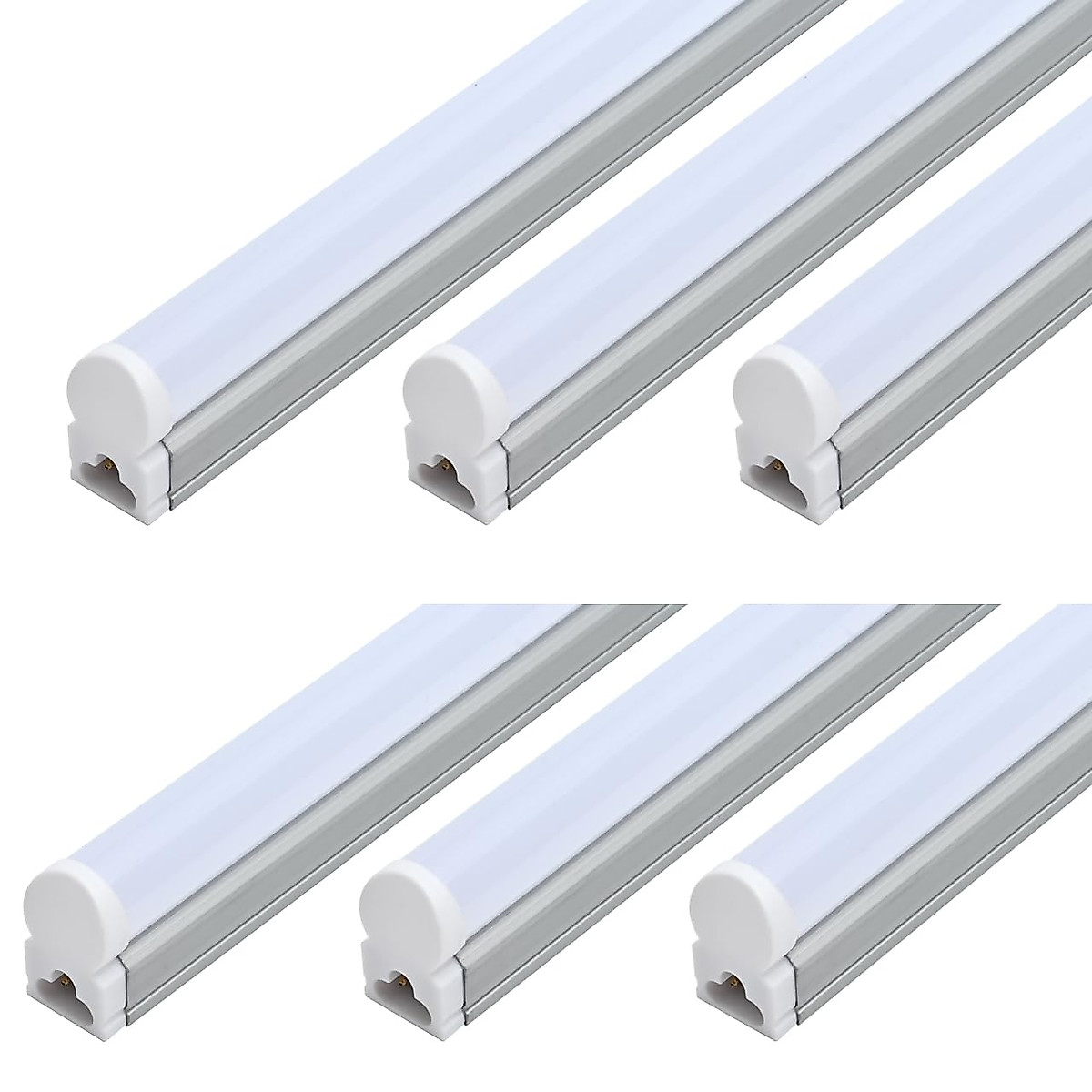 HOLDWILL 6 Pack T5 Integrated Single Fixture, 4FT 20W Linkable LED Shop Light Milky Cover,White Daylight 6500k 2200lm T5 Tube Lights for Garage Office Warehouse or Under Counter,Plug and Play