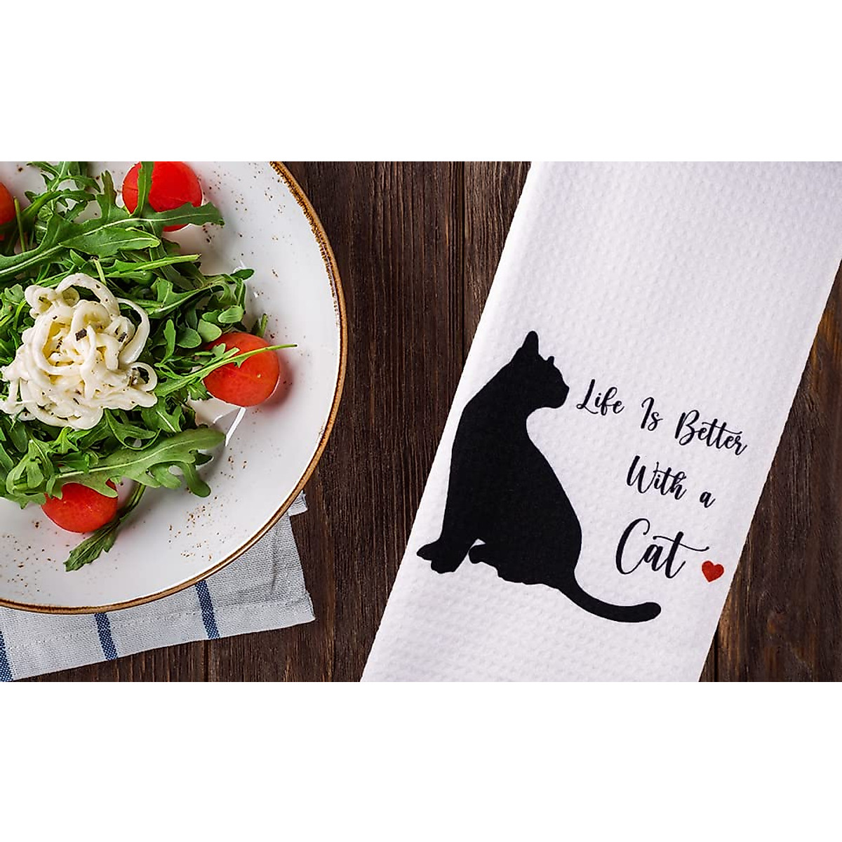 Joyriza Life is Better with A Cat – Kitchen Dish Towel Tea Towel for Cat Lovers, Housewarming Gifts for Cat Mom Cat Owner, Funny Cat Lady Gifts for Women, Gag Cat Themed Birthday Gifts for Women