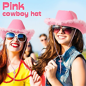 Unittype 6 Pcs Halloween Cowgirl Hat Feather Cowgirl Hat Cowgirl Hat for Women Bachelorette Themed Party Birthday(Pink,Diamond)
