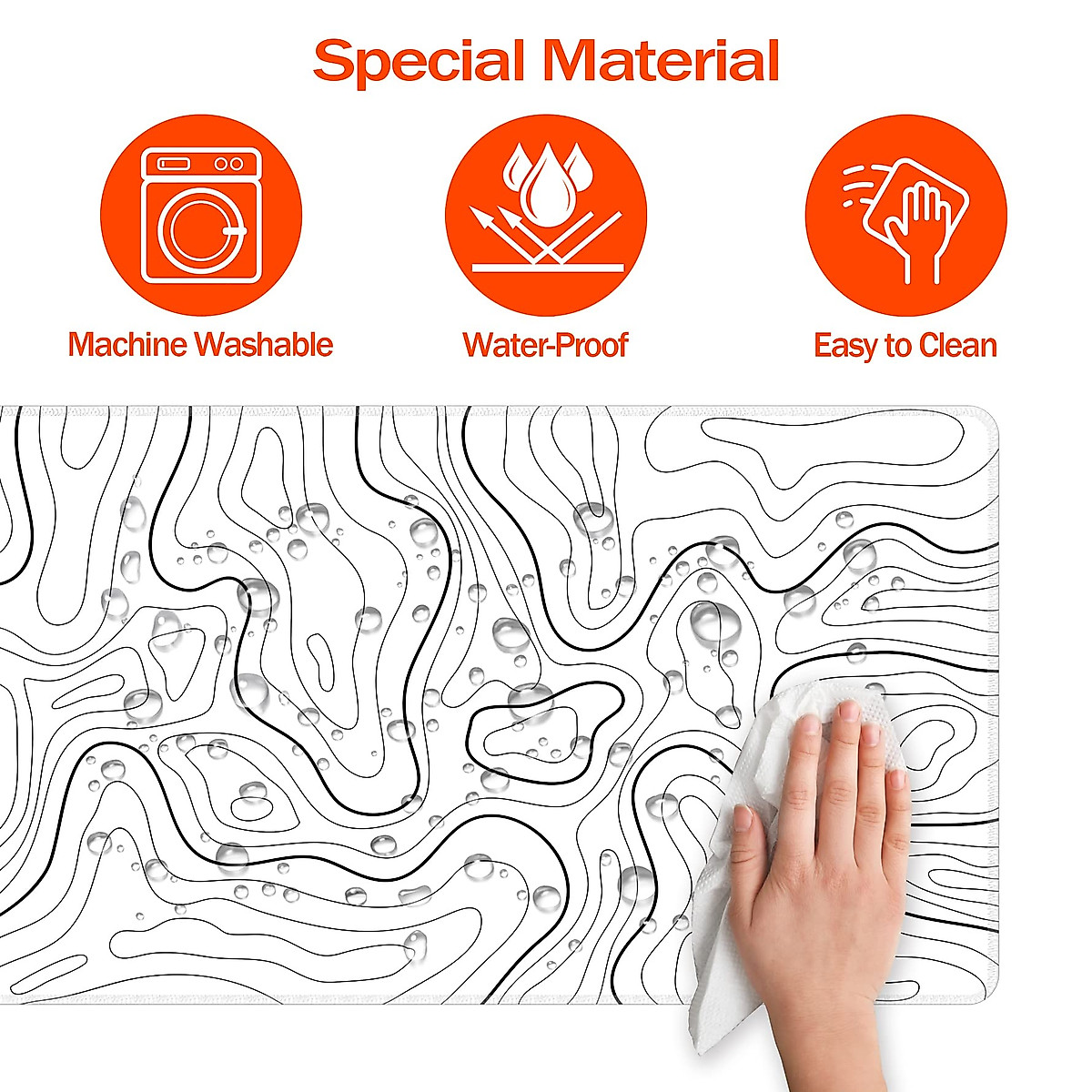 【Super Smooth Fabric】 Minimalist Desk Mat Topographic Pattern Gaming Mouse Pad Large Desk Pad with Stitched Edges Gaming Mousepad Aesthetic Deskmat XL, Keyboard Pad for Women Desk 31.5"x11.8" White