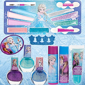 Disney Frozen Train Case Girls Beauty Set, Kids Makeup Kit for Girls, Real Washable Toy Makeup Set, Frozen Gift, Play Makeup, Pretend Play, Party Favor, Birthday, Toys Ages 3 4 5 6 7 8 9 10 11 12
