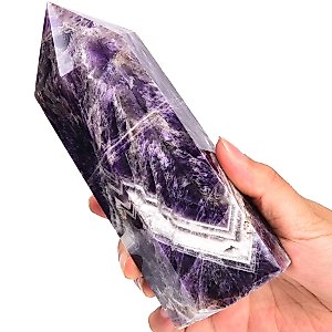 MOGEMT Large Dream Amethyst Healing Crystal Wand Point Obelisk Tower 6 Faceted Reiki Chakra Meditation Therapy 1.5-2.0 LBS