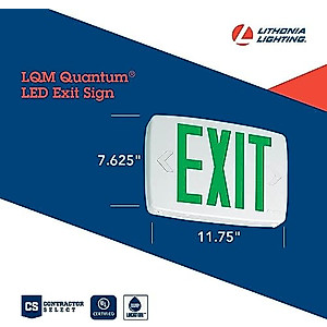 Lithonia Lighting LQM S W 3 G 120/277 EL N M6 Quantum Thermoplastic LED Emergency Exit Sign with Stencil-Faced White Housing and Green Letters with Nickel Cadium battery