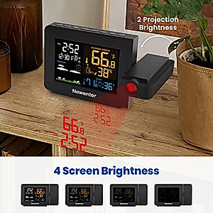 Newentor Projection Alarm Clock for Bedroom Ceiling, Atomic Projector Clocks with WWVB Function,Weather Station with Indoor Outdoor Temperature Humidity, Weather Forecast, Adjustable Backlight
