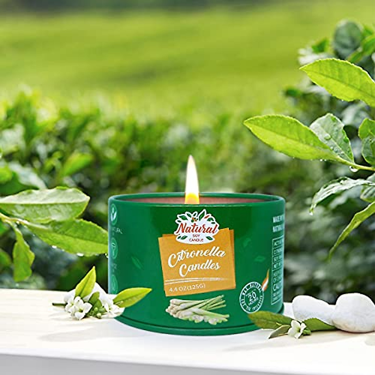 Citronella Candles Outdoor Indoor, 4 Packs 4.4oz Green Travel Tin Soy Wax Aromatherapy Candles for Patio Yard Home Camping