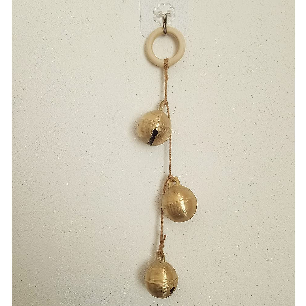 Retro Copper Bell String Home Garden Decoration Hanging Bells Wooden Ring Twine Decoration (Style1)