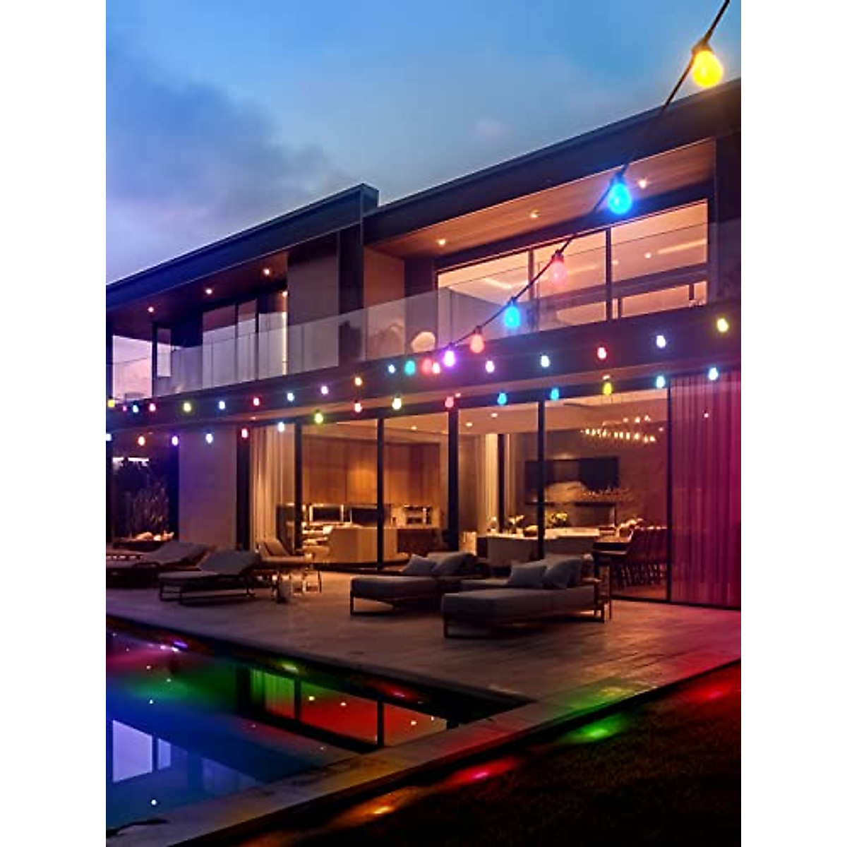 addlon 96FT Outdoor String Lights, Dimmable Outdoor Lights with Remote & APP Control, Patio Lights with 30 Waterproof Shatterproof LED Bulbs, Smart RGB String Lights Outsides Work with Alexa for Patio