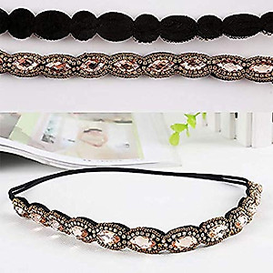 Teenitor 5Pcs Headbands for Women Rhinestone Beaded Headband, Head Bands for Women's Hair Fashionable Handmade Crystal Beaded Elastic hairbands Lady Women Girls Hair Jewelry Accessories, 20-26.8"