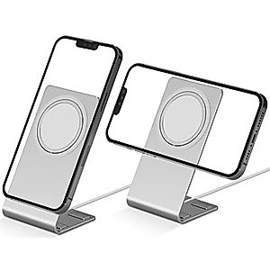 iLakia Cell Phone Stand for MagSafe Charger, Aluminum Charging Holder Dock Cradle for Desk, Mag-Safe Accessories Compatible with iPhone 14 13 12 Model Series, Silver Color (MagSafe Not Included)