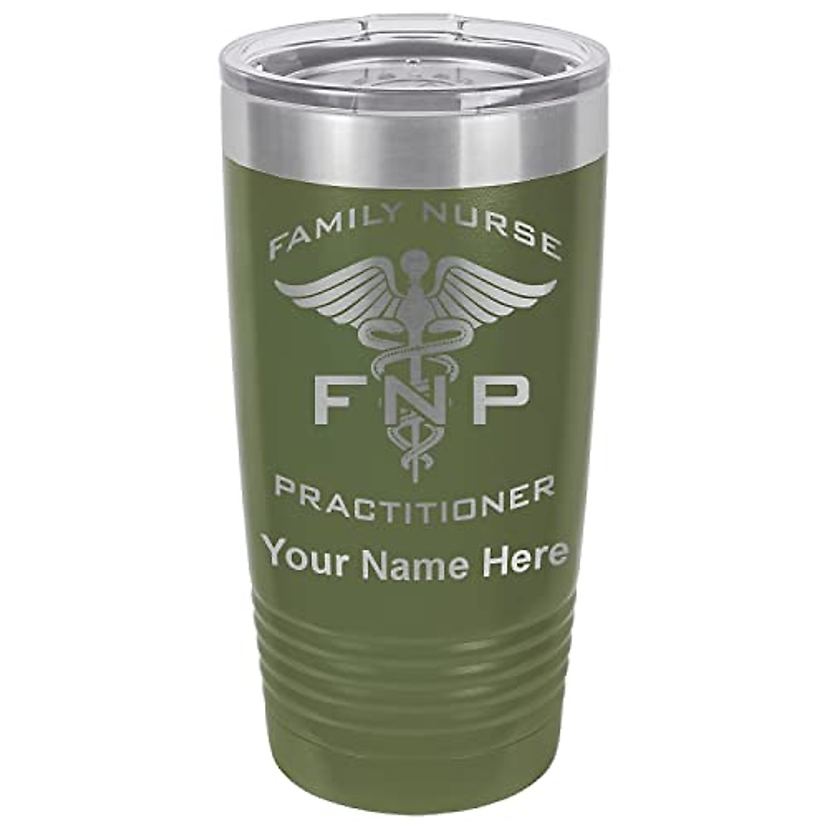 LaserGram 20oz Vacuum Insulated Tumbler Mug, FNP Family Nurse Practitioner, Personalized Engraving Included (Camo Green)