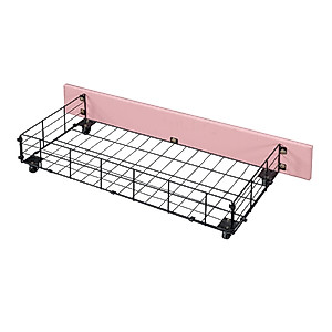 SOFTSEA Twin Size Princess Bed with Storage Drawers, Faux Leather Platform Bed with Crown Headboard for Kids Girls, No Box Spring Needed, Pink