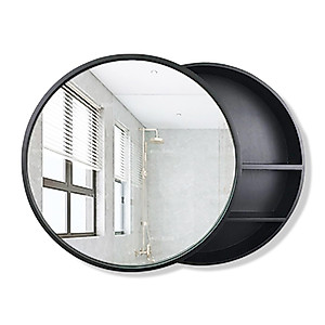 JCSRYD Bathroom Medicine Cabinet Round Wall Mounted Bathroom Mirror with Storage, Illuminated Wood Mirror Cabinet for Bathroom, for Bathroom Laundry Room (Color : Black A, Size : 70cm/28in)