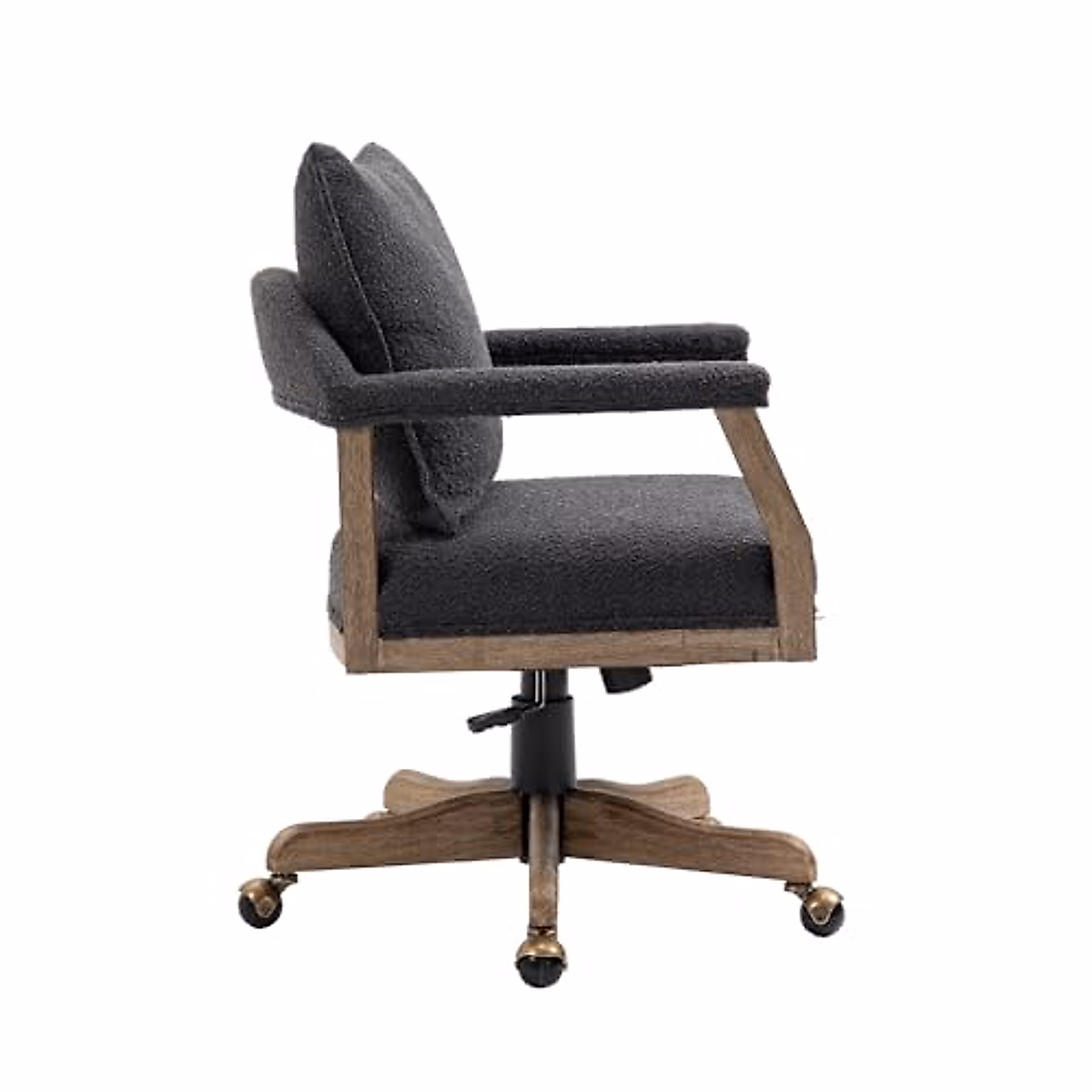 Luoyisimall Adjustable Swivel Desk Chair，Boucle Upholstered Seat Home Office Computer Chair with Wheels and Back Pillow,Solid Wood Task Execution Armchair for Office Study Makeup (Black)