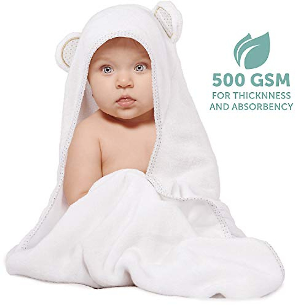 MINIBOO Hooded Baby Towel - Ultra-Soft and Hypoallergenic Rayon from Bamboo Baby Towels for Newborns, Infants, and Toddlers - Super Absorbent Baby Bath Towels
