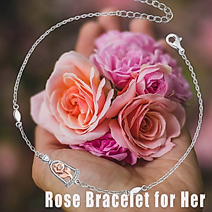 JXJL Friendship Bracelets for Women - 925 Sterling Silver Rose Flower Bracelet Jewelry Birthday Xmas Gifts for Wife Mom Daughter (6)