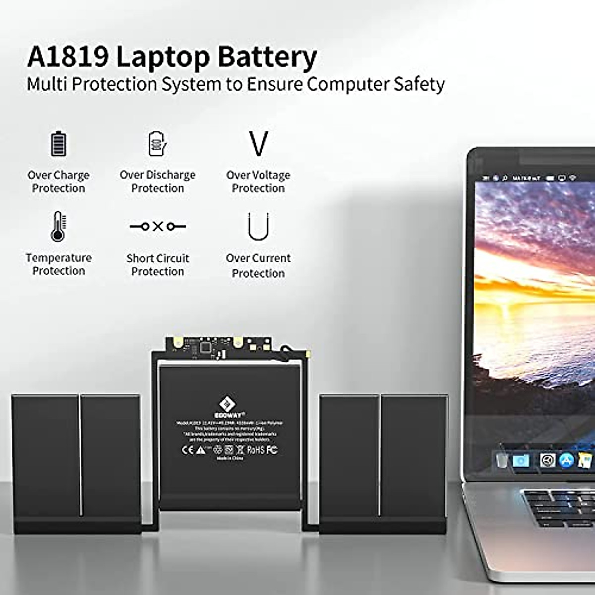 E EGOWAY A1706 Battery, A1819 Laptop Replacement Battery for MacBook Pro 13 inch Touch Bar (Late2016 Mid2017), Easy-to-Install Replacement Battery A1706 with Tools, EMC3071 EMC3163 [11.41V/4320mAh]
