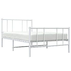 vidaXL Sturdy Steel Single Bed Frame with Headboard & Footboard - White - Metal Slats for Breathability - Convenient Under-Bed Storage Space - 81.5" x 41.3" x 35.4"