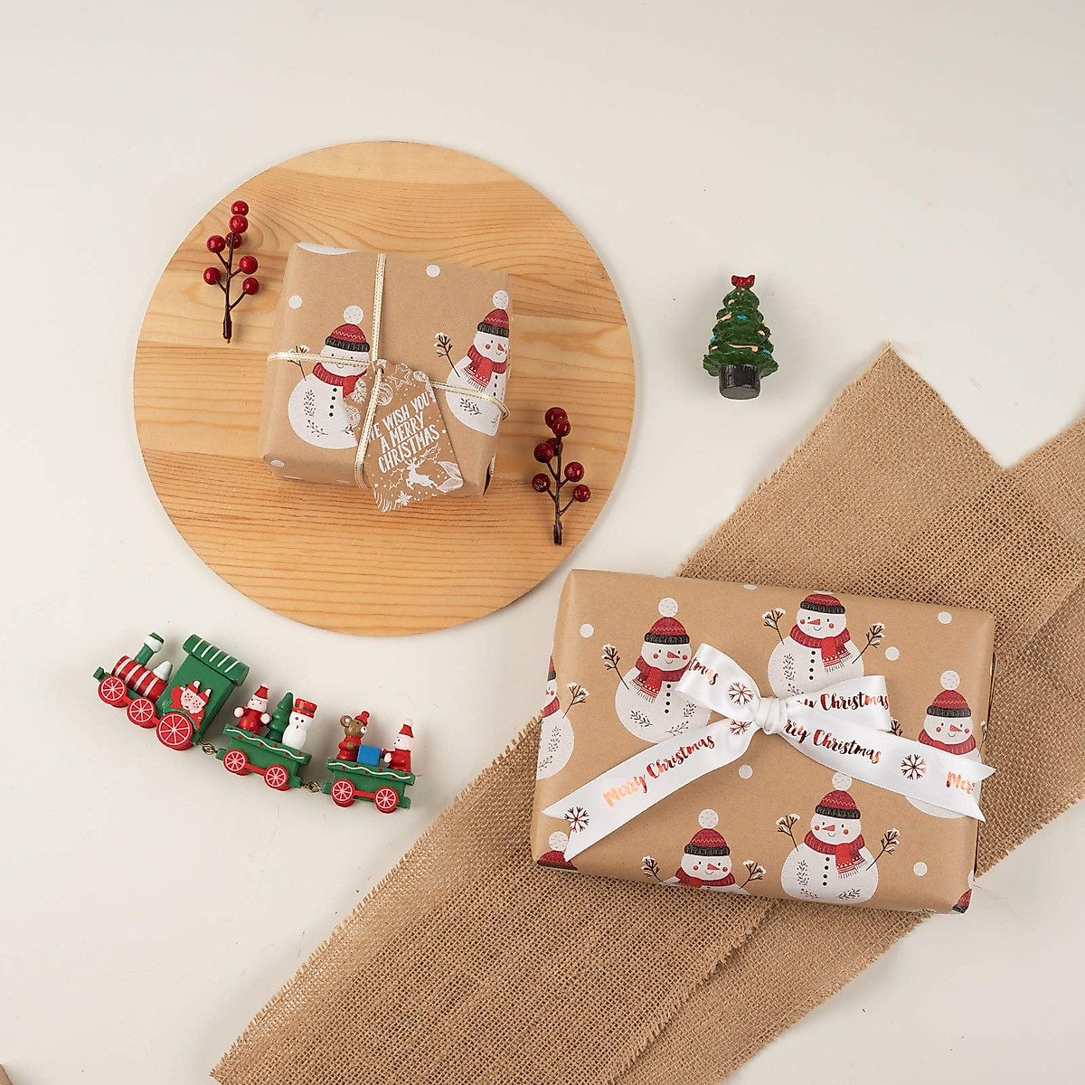 RUSPEPA Christmas Wrapping Paper, Kraft Paper - Christmas Design with Snowman - 24 inches x 100 feet, Jumbo Roll