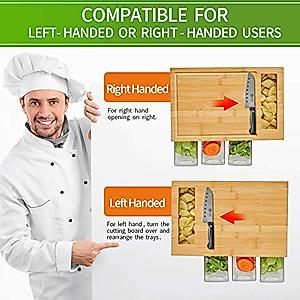 NOVAYEAH Bamboo Cutting Board with 4 Containers, Large Chopping Board with Juice Grooves, Easy-grip Handles & Food Sliding Opening, Carving Board with Trays for Food Storage, Transport and Cleanup