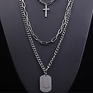 YERTTER Dainty Unique Punk Layering Silver Chain Choker Necklace Boho Jewelry Set Layered Cross Pendant Statement Chunky Chain Necklace for Women Man