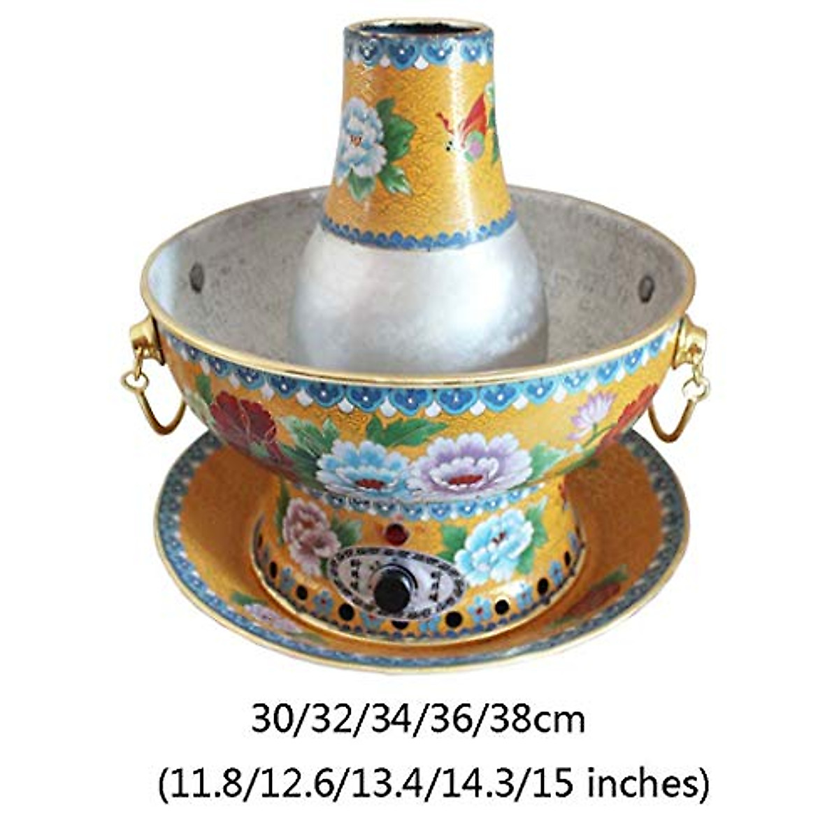 Chafing Dishes Casserole Pot For Hob And Oven Creative Cloisonne Copper Hot Pot Electric Copper Hot Pot Household Charcoal Copper Pot Retro Hot Pot (Color : Yellow, Size : 32cm)